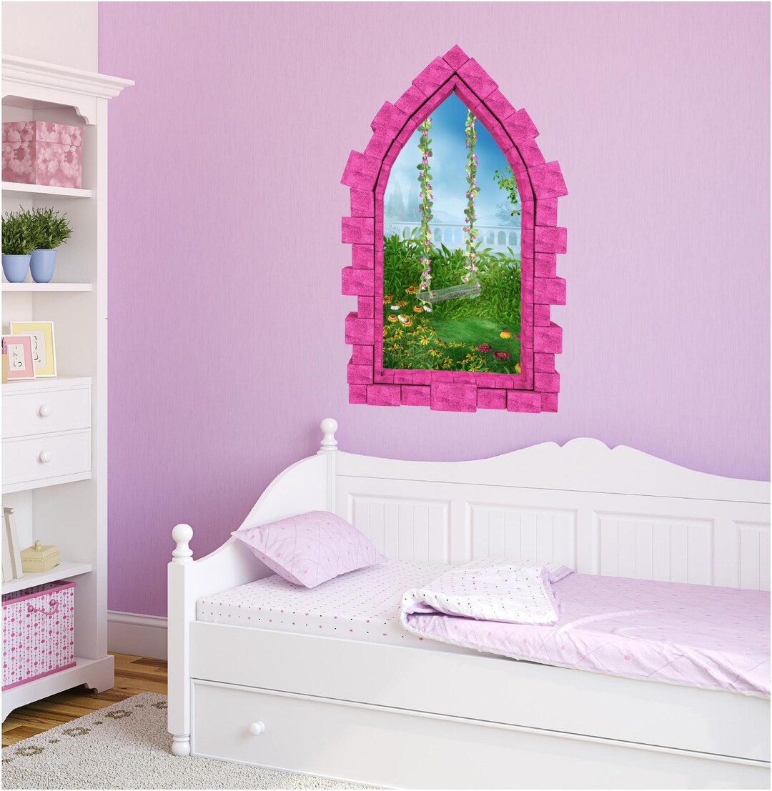 Enchanted Flower Swing Castle Window Wall Decal 3D Wall Sticker Fairy ...