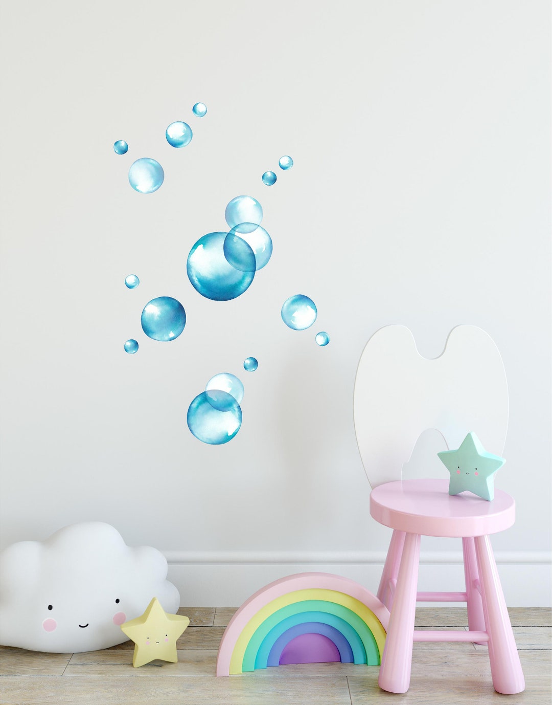 Watercolor Blue Bubbles #2 Wall Decal Set Ocean Sea Life Removable ...