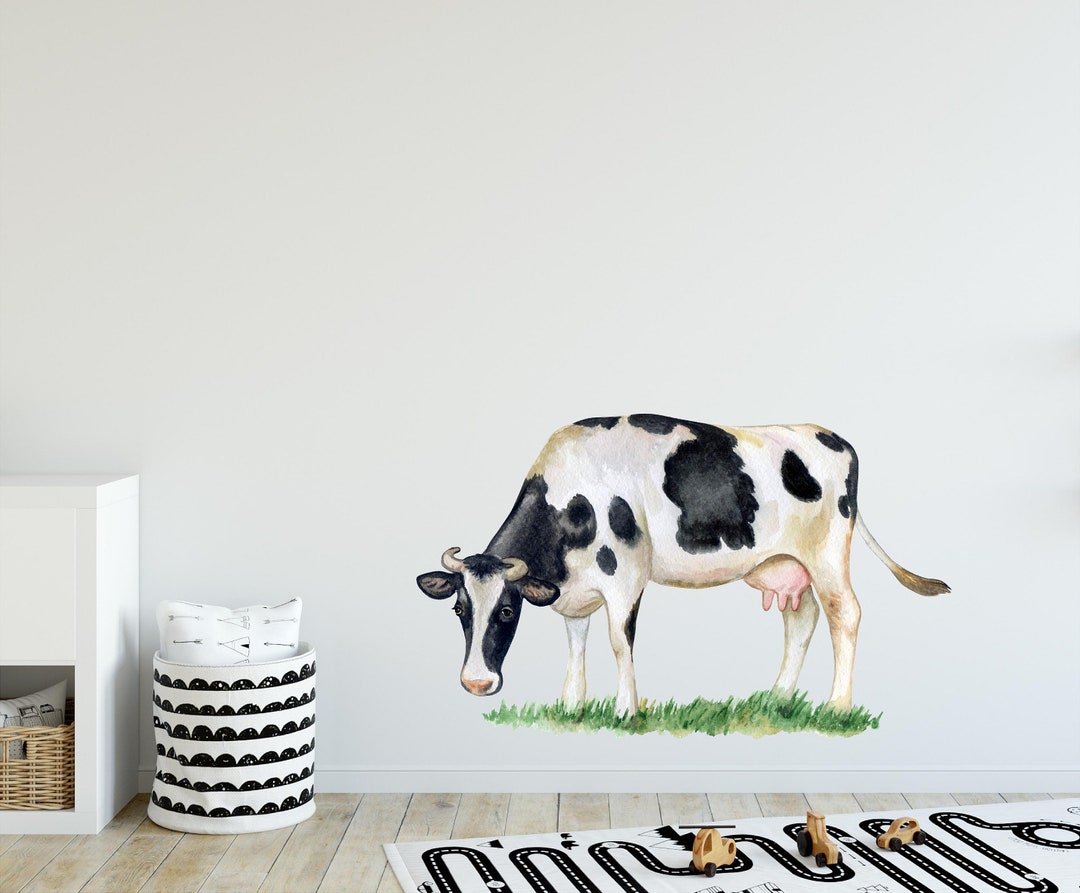Farm Cow Wall Decal Watercolor Dairy Cattle Black/white Cow Removable ...