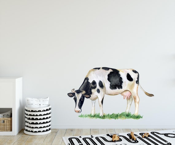 Farm Cow Wall Decal Watercolor Dairy Cattle Black/white Cow - Etsy