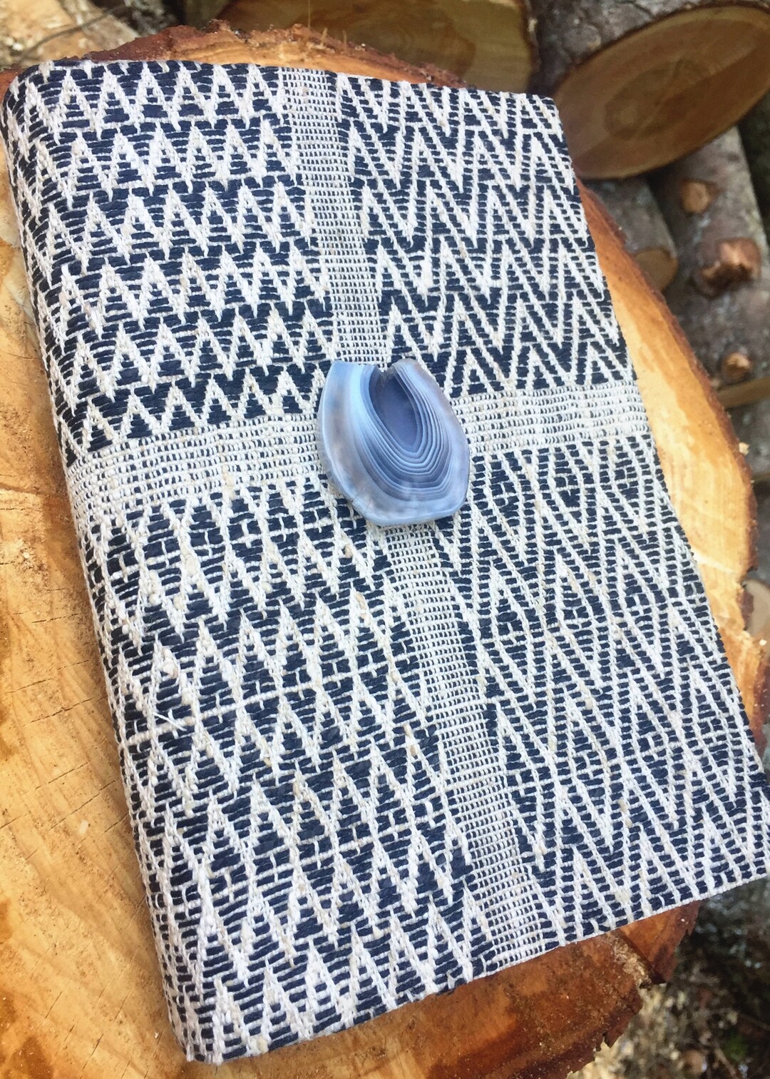 Unique Handmade Journal Agate Stone, Designer Fabric, Age Stained ...
