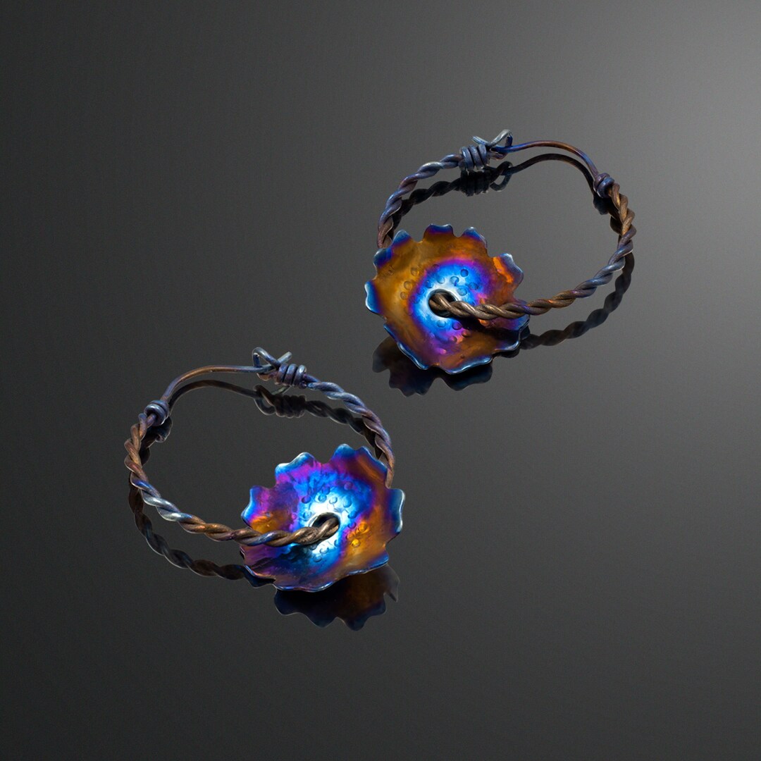 Titanium Hoop Earrings With Flower Charm, Twisted Small Titanium Hoop ...