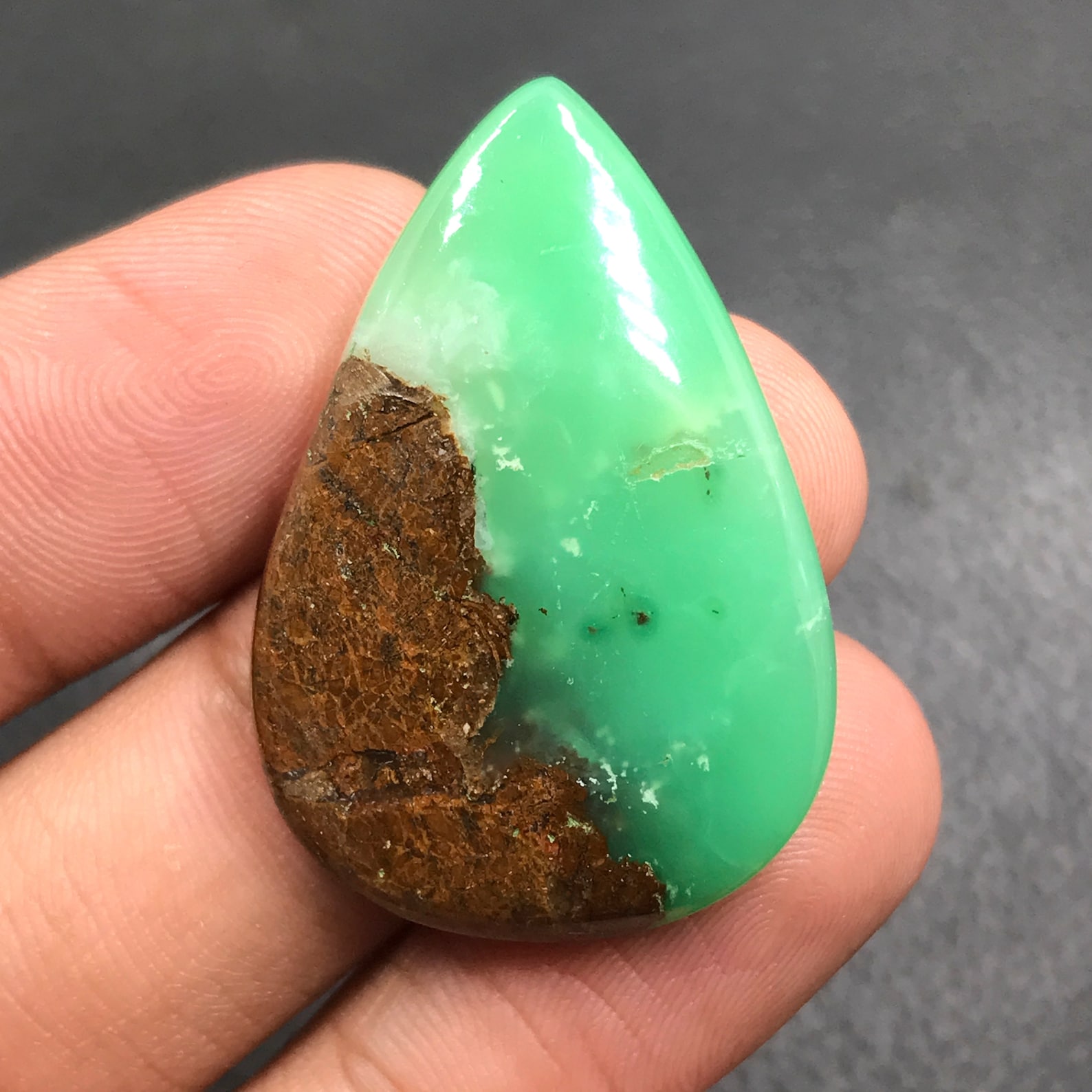 Bi Colour Chrysoprase Cabochon.. Bio Chrysoprase Cabochon...pear ...