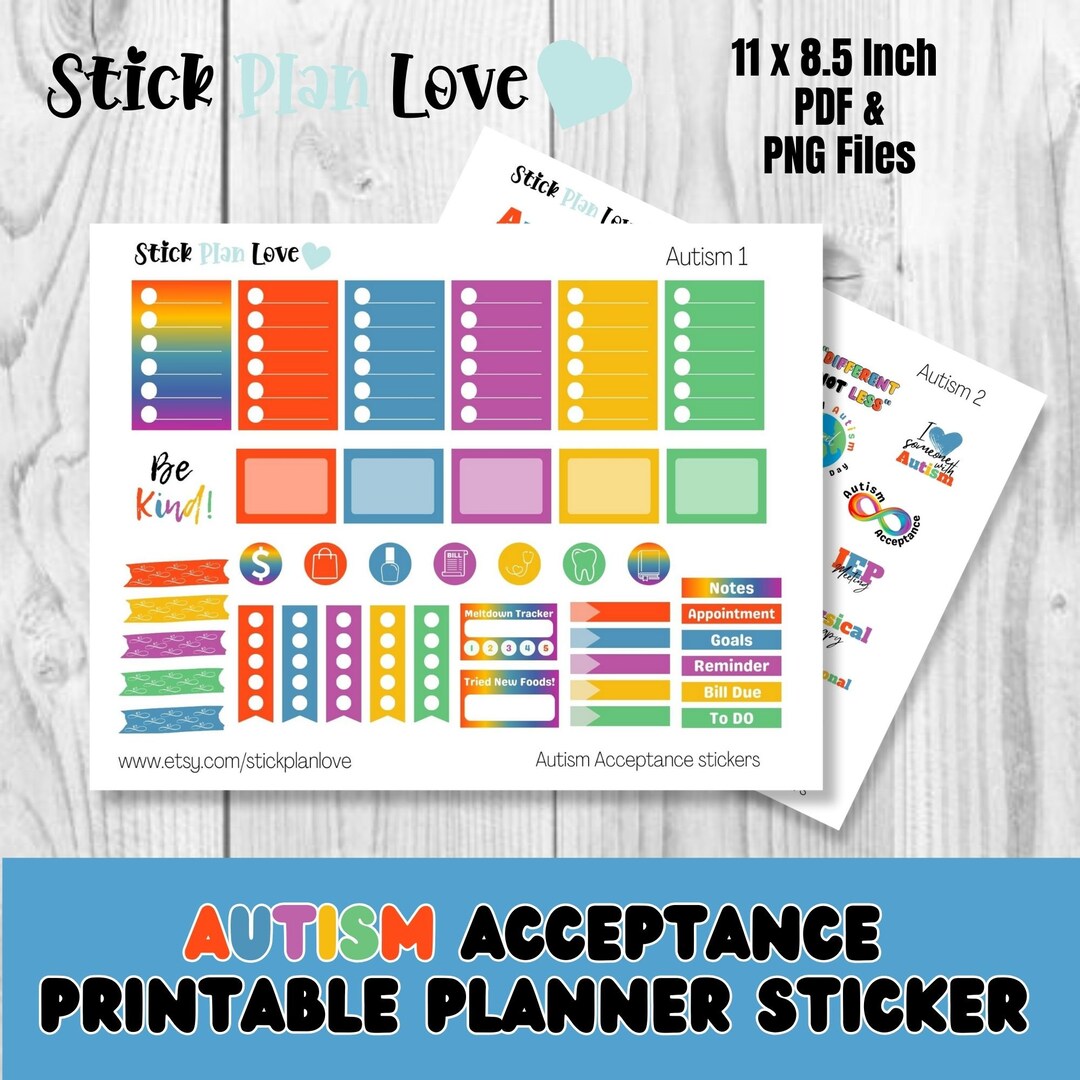 Autism Acceptance Planner Stickers, Autism Printable Planner Stickers ...