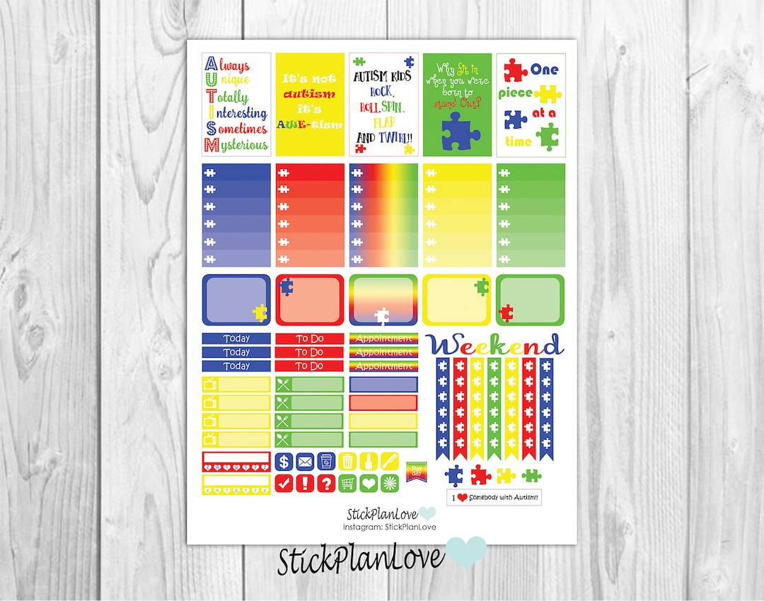 Autism Stickers, HP Autism Stickers, Planner Stickers, Autism, Puzzle ...