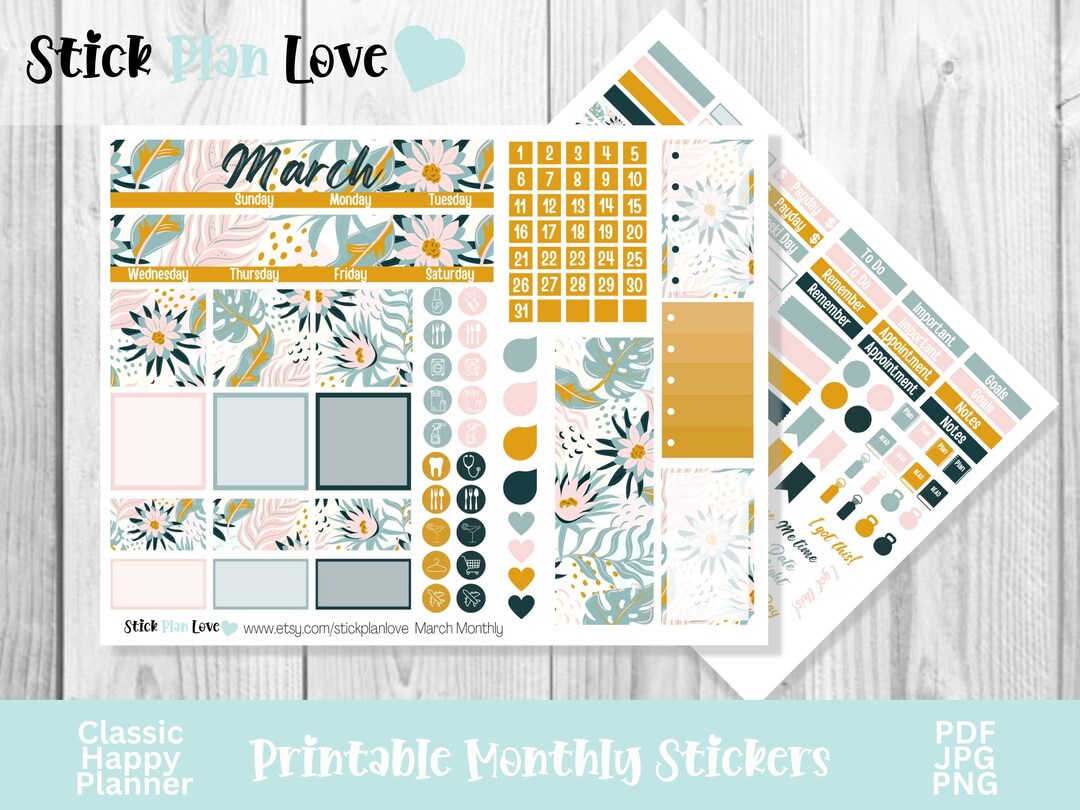 Printable March Monthly, Printable HP Stickers, Printable Stickers ...