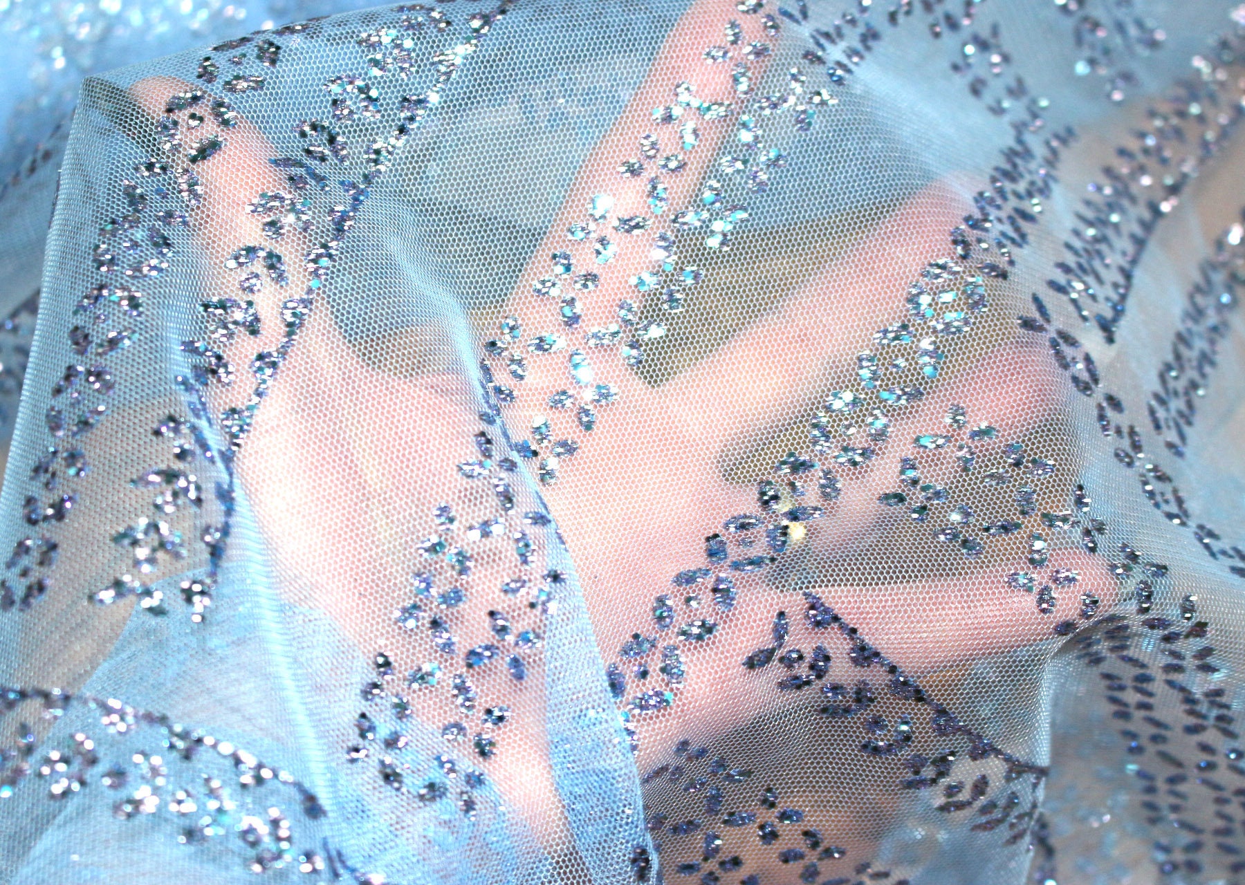 Fabric Mesh Net Light Blue With Glitter Polyester Mesh 56 Inches Wide ...