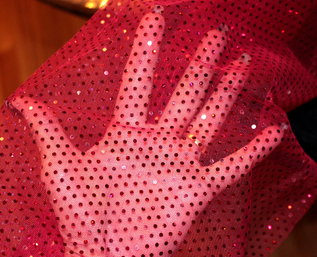 Fabric Mesh Red With Red Micro Sequins Polyester Mesh 56 Inches Wide ...