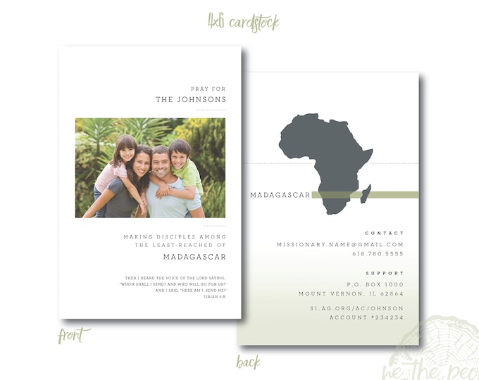Simple Minimal Photo Missionary Prayer Cards Missions Announcement Card ...