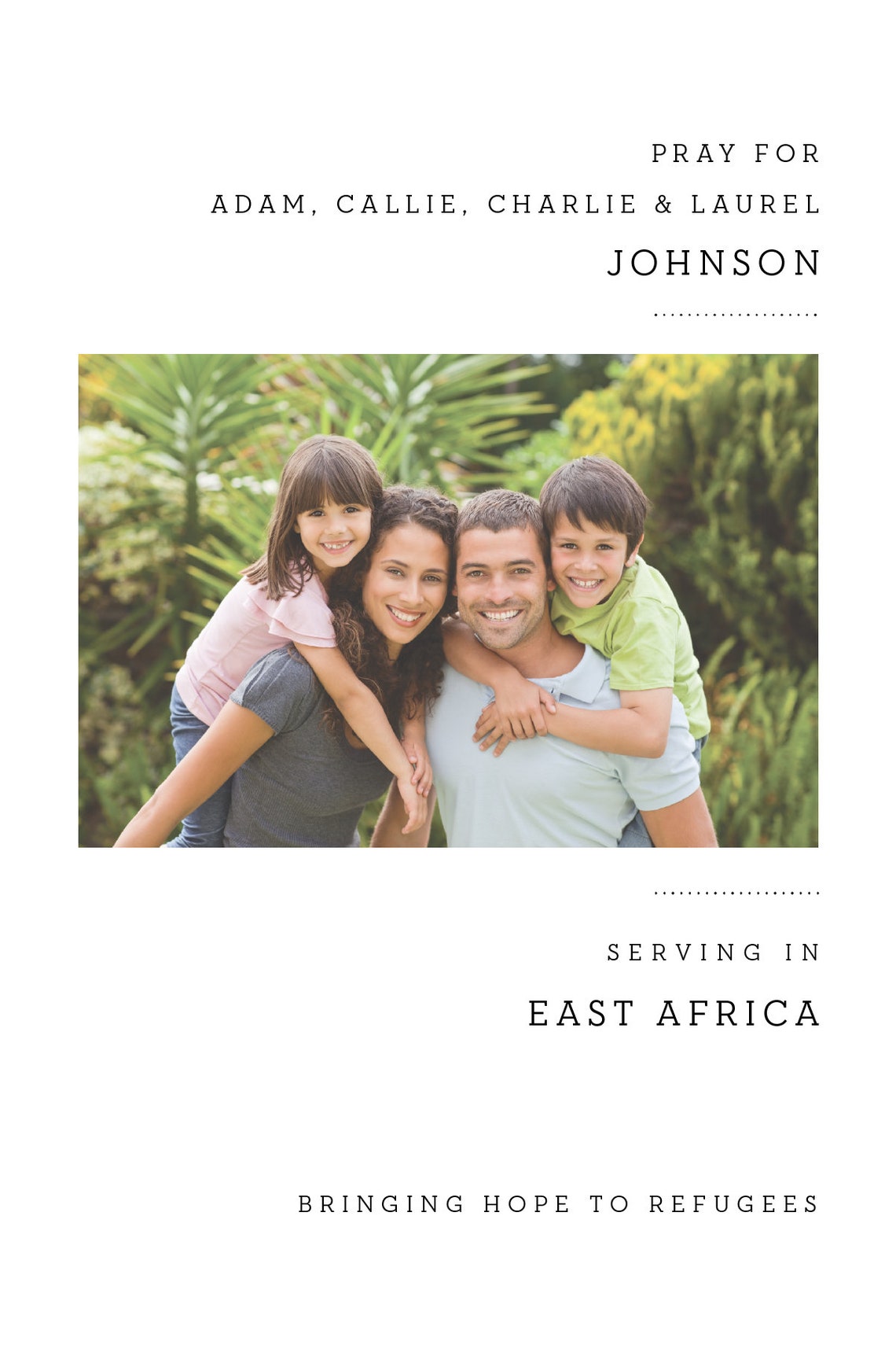 Simple Minimal Photo Missionary Prayer Cards Missions Announcement Card ...