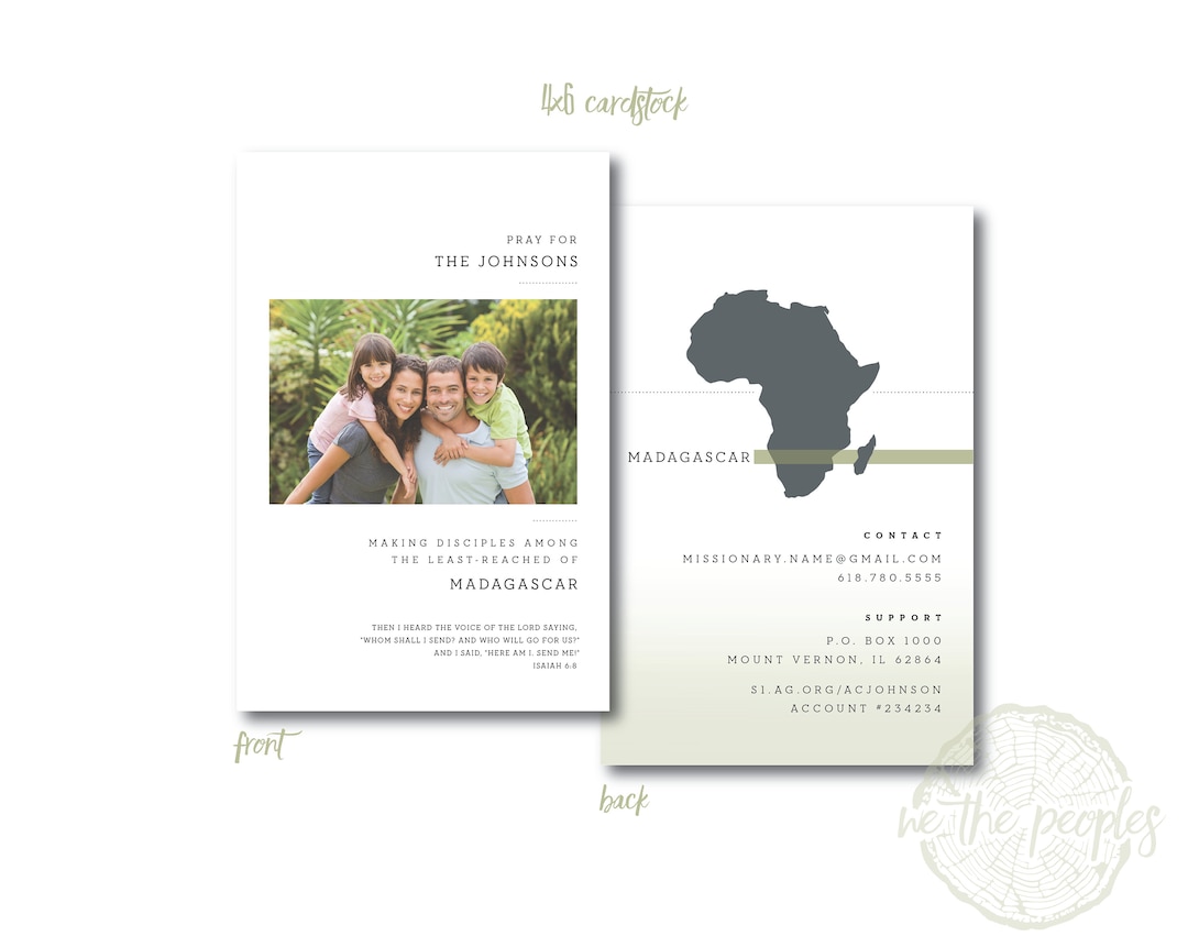 Simple Minimal Photo Missionary Prayer Cards Missions Announcement Card ...