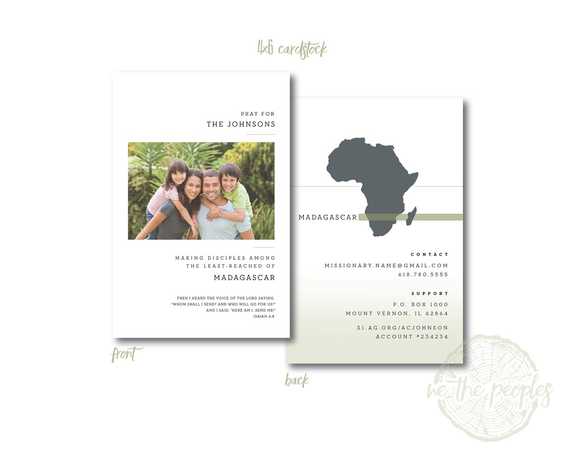 Simple Minimal Photo Missionary Prayer Cards Missions Announcement Card ...
