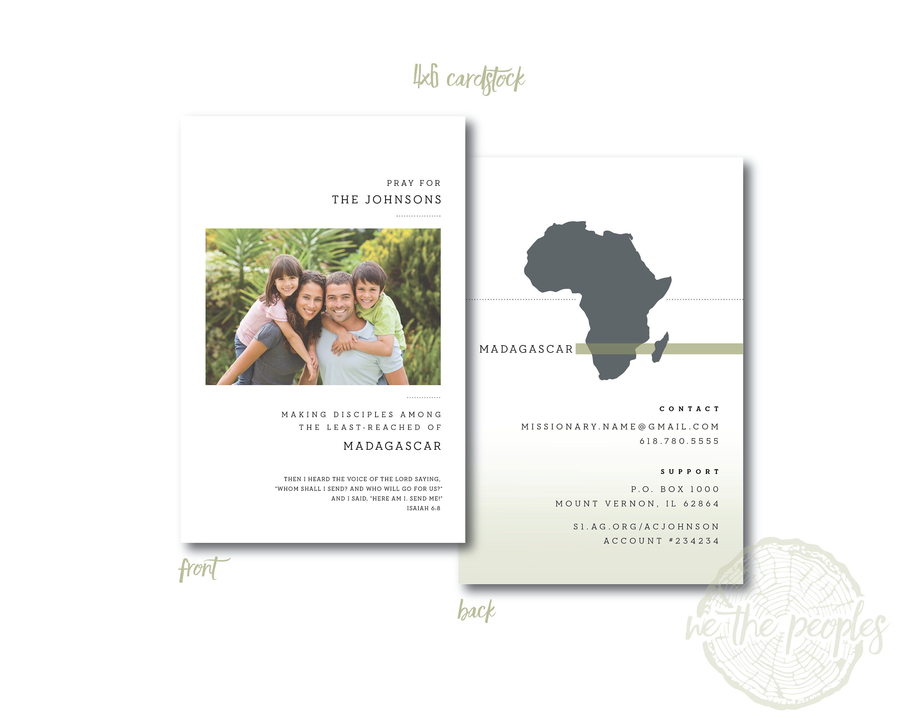 Simple Minimal Photo Missionary Prayer Cards Missions Announcement Card ...