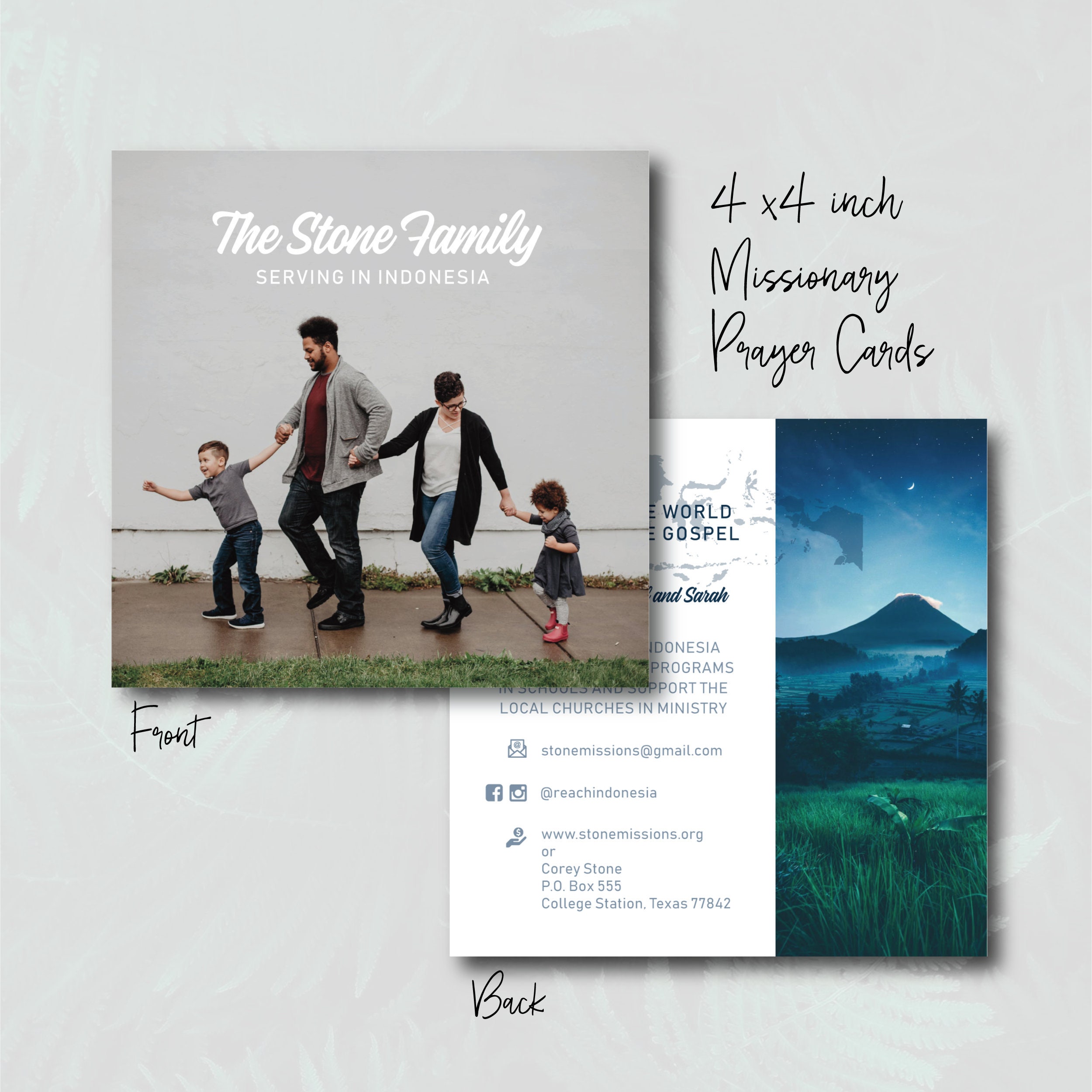 Photo Missionary Prayer Cards Missions Announcement Card- 4 X 4 Square ...