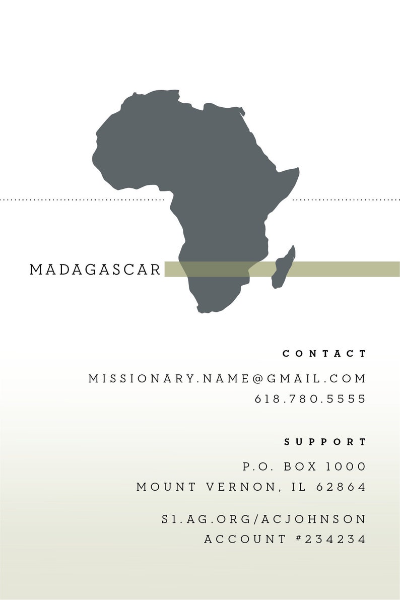 Simple Minimal Photo Missionary Prayer Cards Missions Announcement Card ...