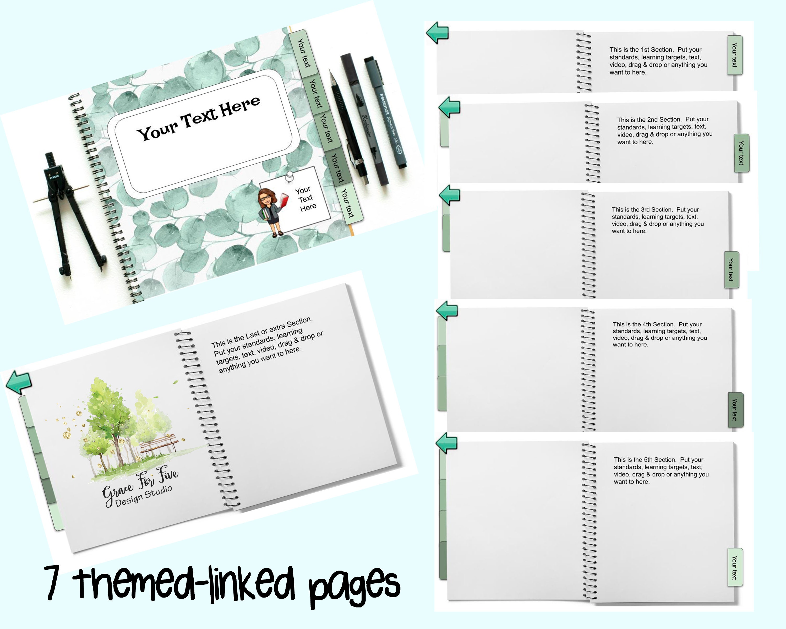 Eucalyptus Themed Digital Interactive Notebook Template | Teacher ...