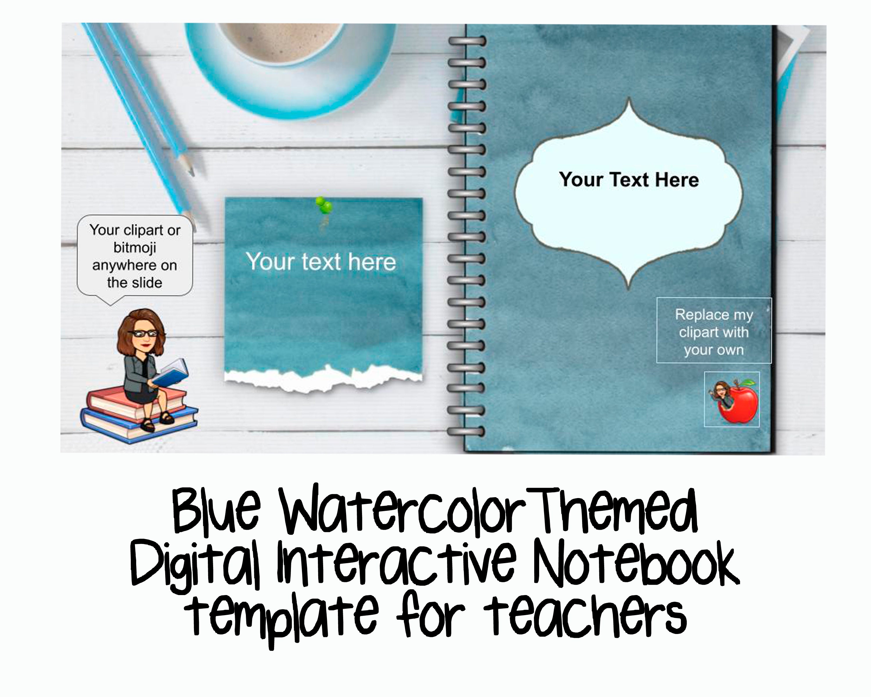 Blue Watercolor Themed Digital Interactive Notebook Template | Instant ...