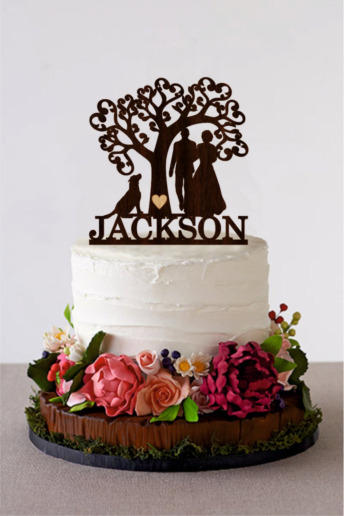 Wedding Cake Topper Silhouette Couple With Dog Tree Wedding - Etsy