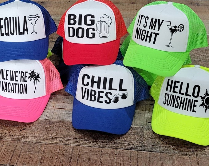 Neon Party Hats/ Team Bride Hats, Totally Customizable Trucker Cap ...