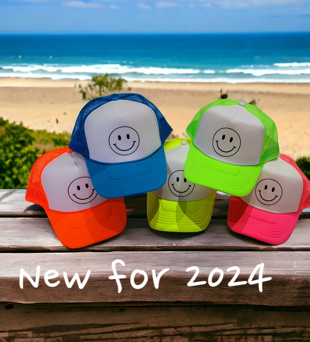 SMILEY FACE HAT, Totally Customizable Trucker Hat/ Spring Break/ Pool ...