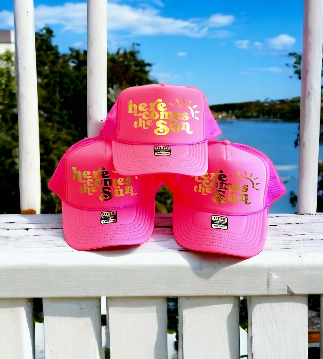 Here Comes the Sun Pink Trucker Hat, Boat Hat, Lake Hat, River Hat. - Etsy