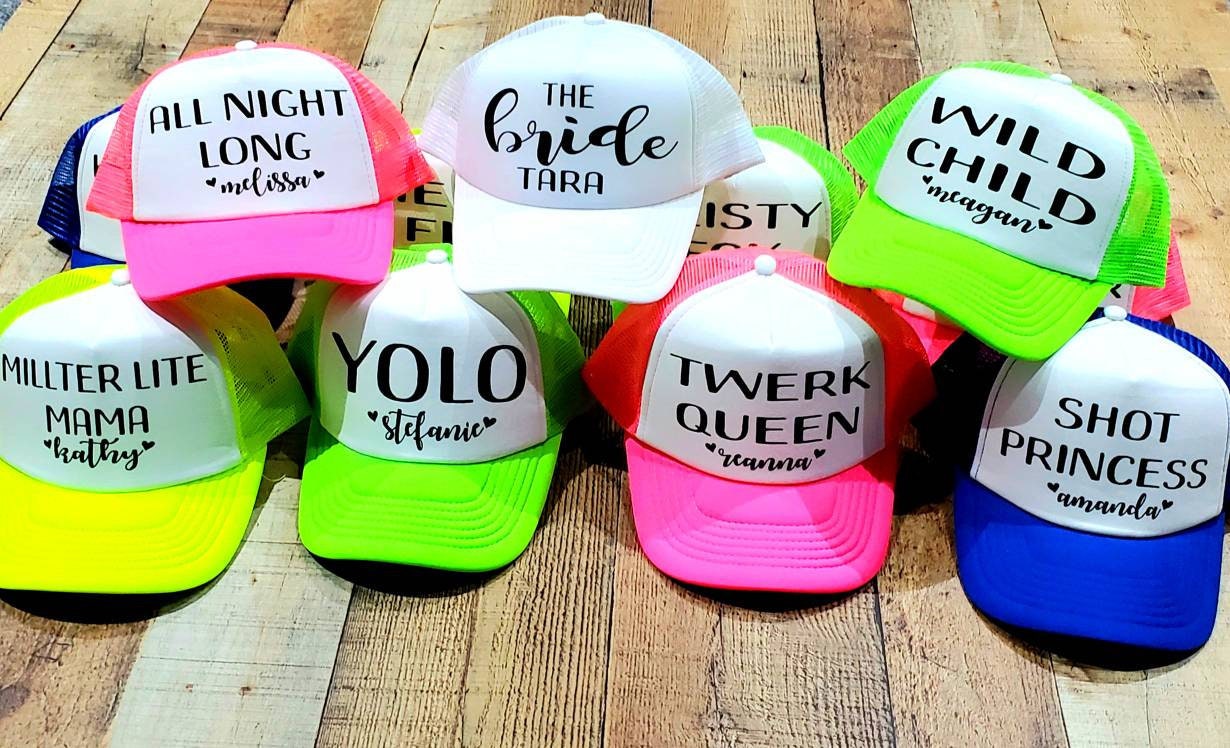 CUSTOM PARTY HATS Bride Squad Hats Designyour Own/ Neon - Etsy