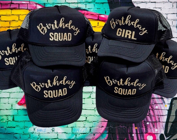 BIRTHDAY SQUAD HATS, Totally Customizable Trucker Cap / Pool Party ...