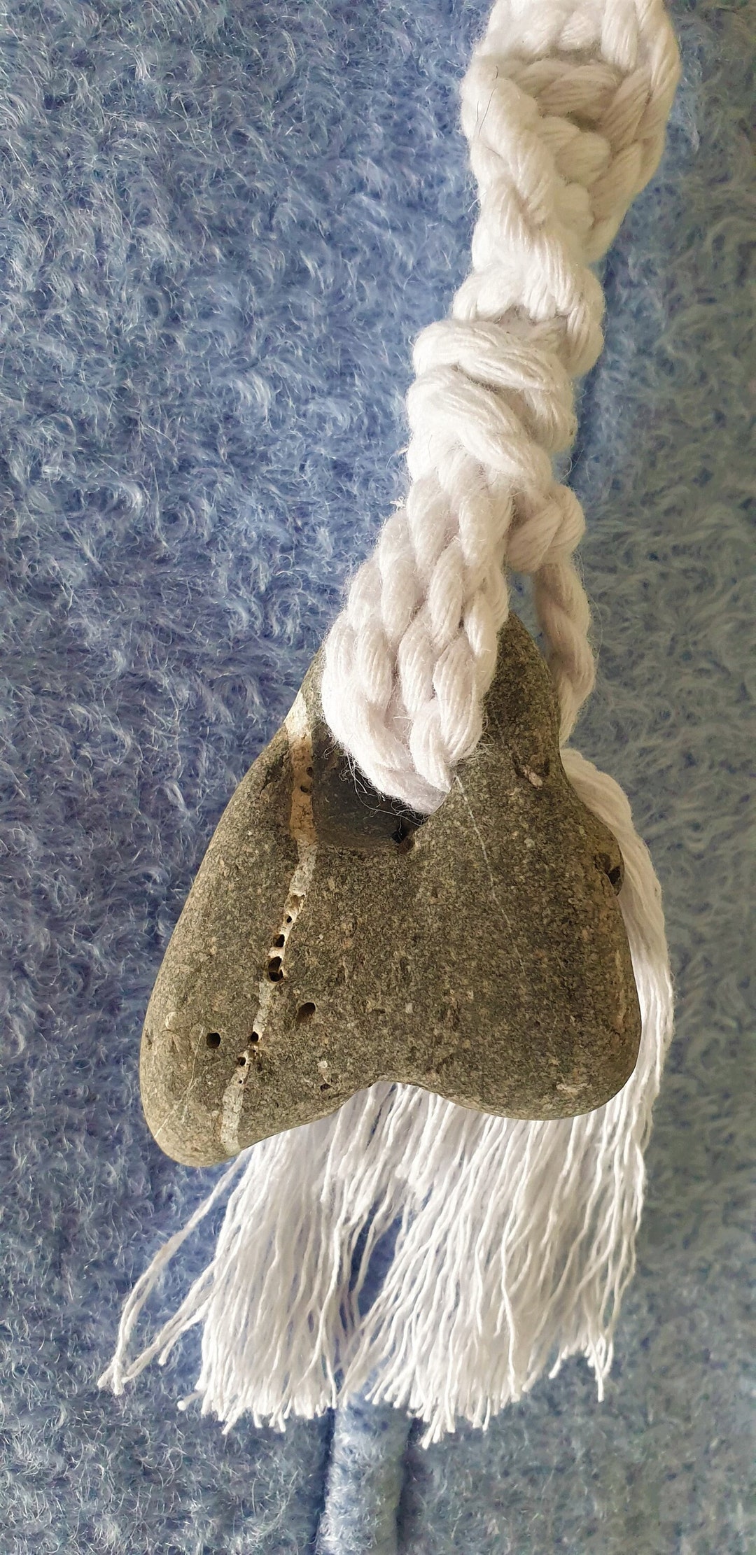 Macrame Hag Stone Hanging, Witch Decor, Protection Amulet, Adder Stone ...