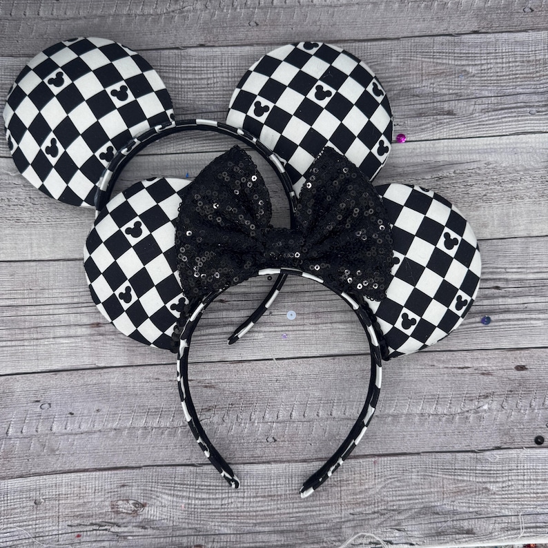 Checker Mickey Mouse Ears - Minnie, Mouse, Black and White, Lightning ...