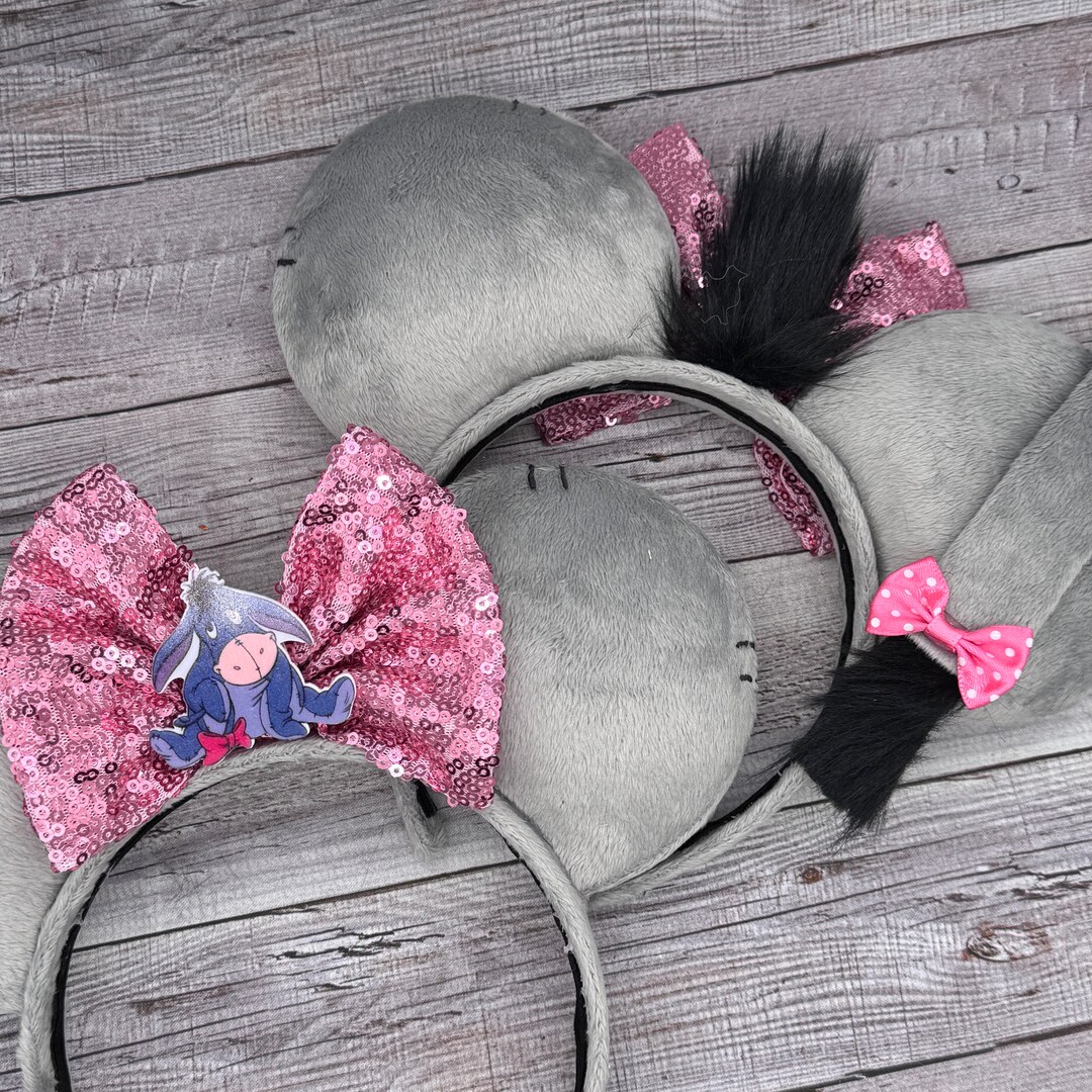 Eeyore Plush Mouse Ears: Pink Sequin Bow, Hundred Acre Woods - Etsy
