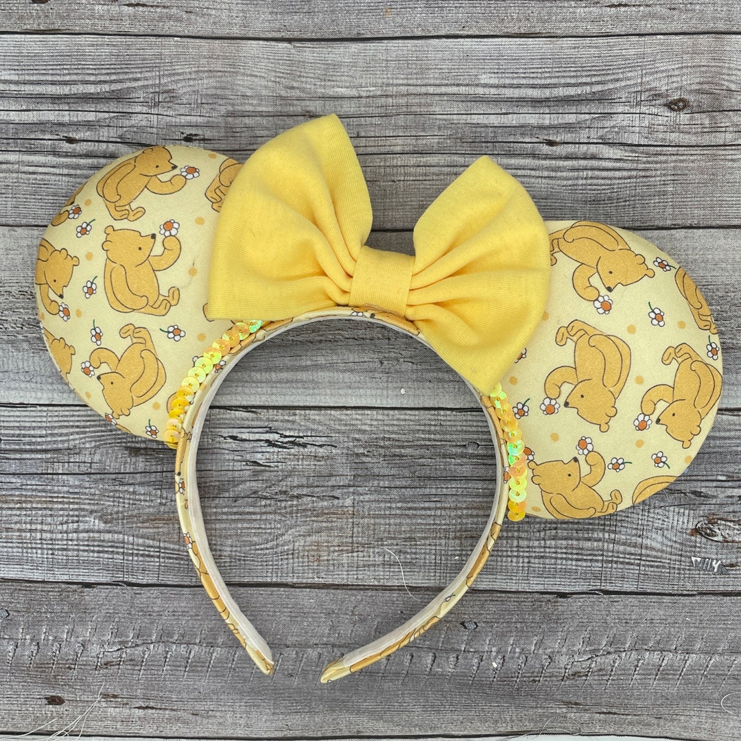 Vintage Pooh Bear Mouse Ears: Yellow Print, Sequin Trim - Etsy