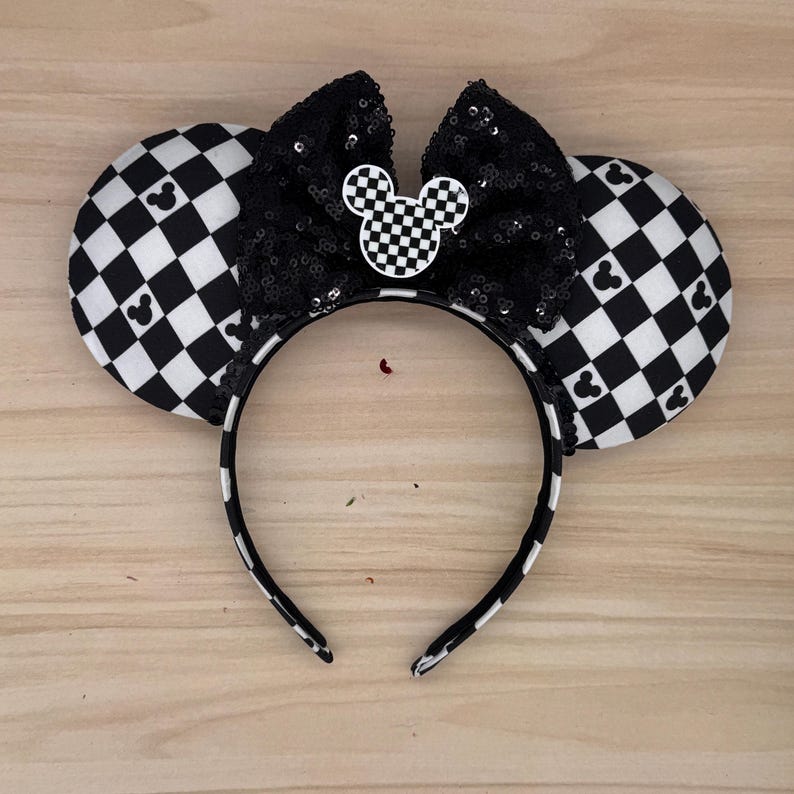 Checker Mickey Mouse Ears - Minnie, Mouse, Black and White, Lightning ...