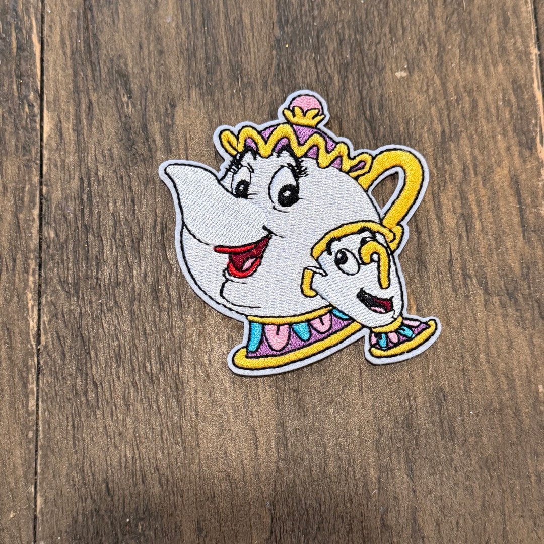 Chip and Mrs. Pots Iron-on Patch -pixar, , Jacket, Backpack, Hat, Belle ...