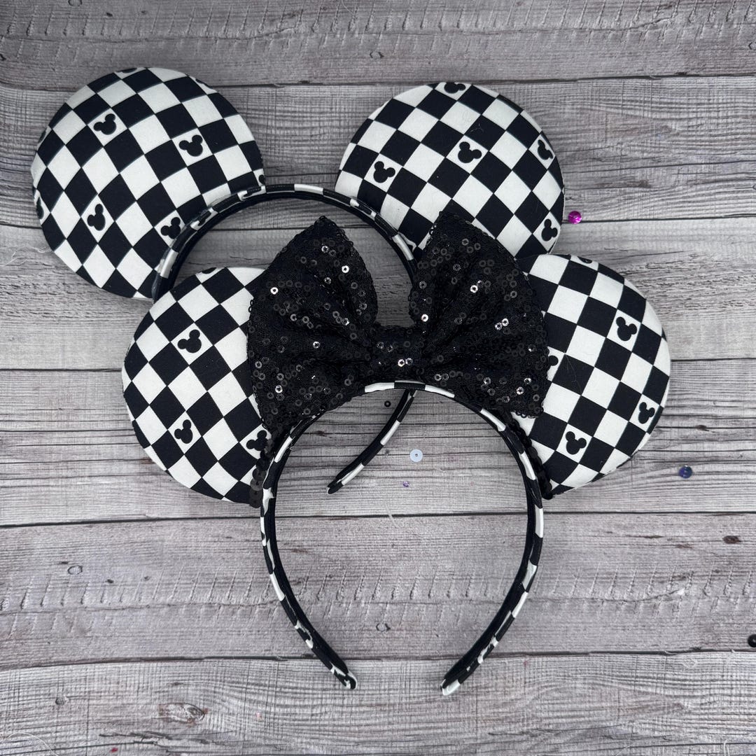 Checker Mickey Mouse Ears - Minnie, Mouse, Black and White, Lightning ...