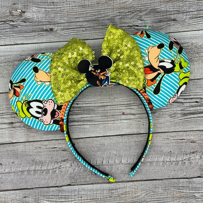 Goofy Movie Ears – Sequin Bow, Striped Fabric Headband - Etsy