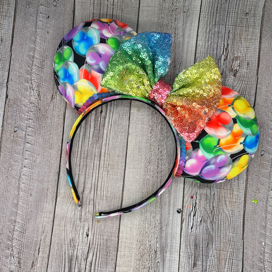 Balloon Mouse Ears – Rainbow Sequin Bow, Souvenir Headband - Etsy