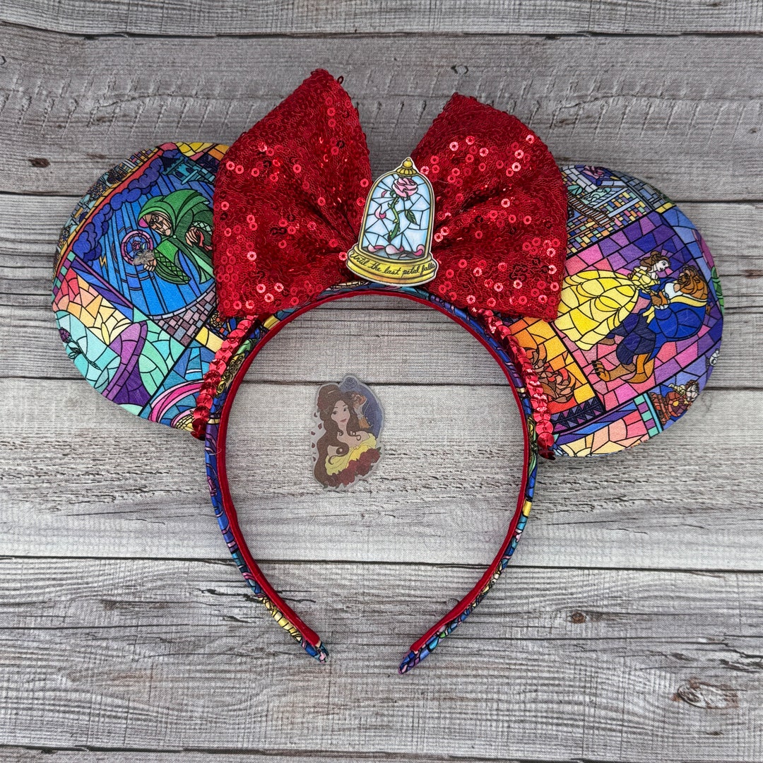 Stained Glass Beauty and the Beast Minnie Ears - Belle, Mouse, Minnie ...