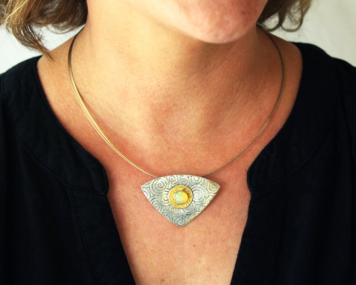 Carved Moonstone Keum Boo Pendant PMC Silver and Gold Pendant - Etsy