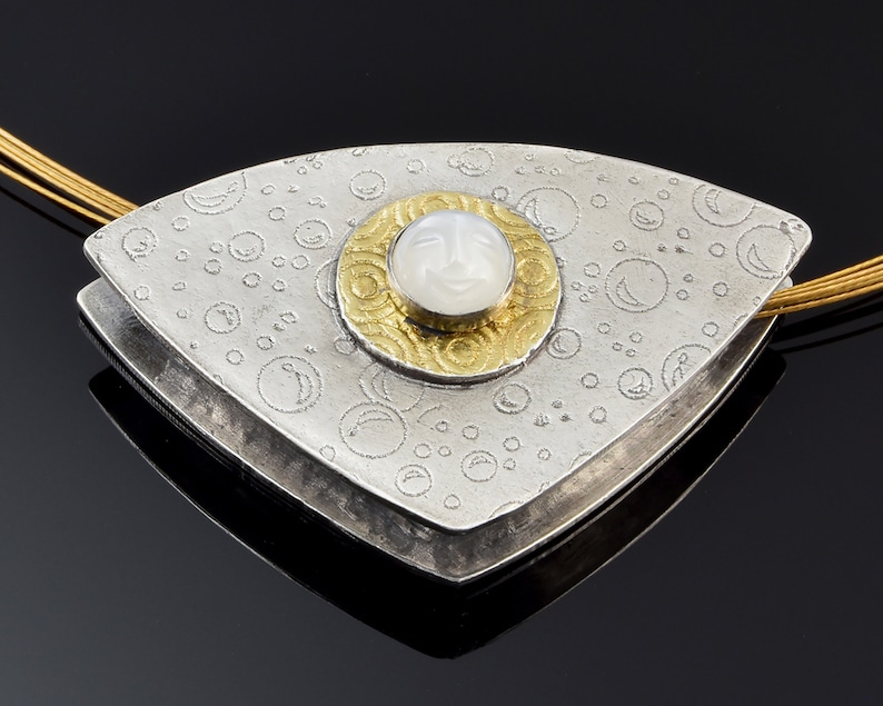 Carved Moonstone Keum Boo Pendant PMC Silver and Gold Pendant - Etsy