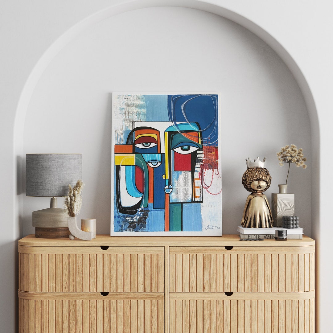 Cubist Faces Painting: Original Mixed Media Abstract Art (16x20) - Etsy