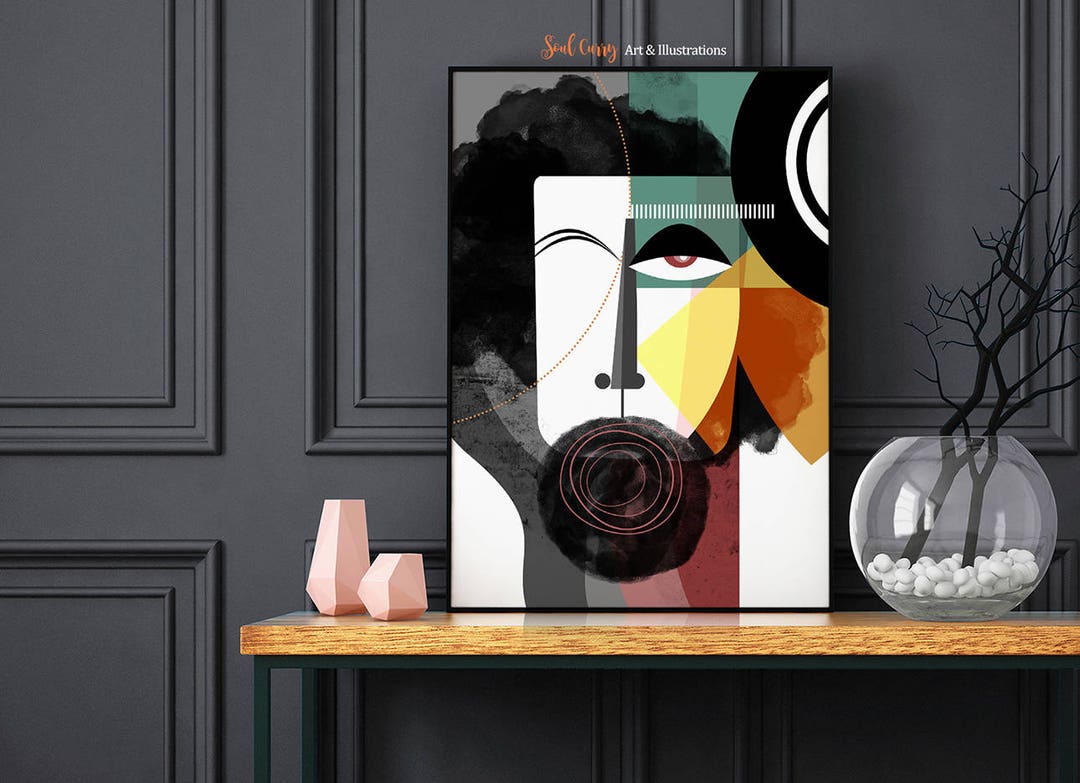 Bearded Man: Modern, Masculine, Faces, Geometric Abstract Art ...
