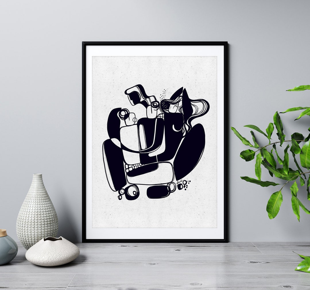 Entangled, Modern Art Print, Black White Abstract Art, Abstract Faces ...