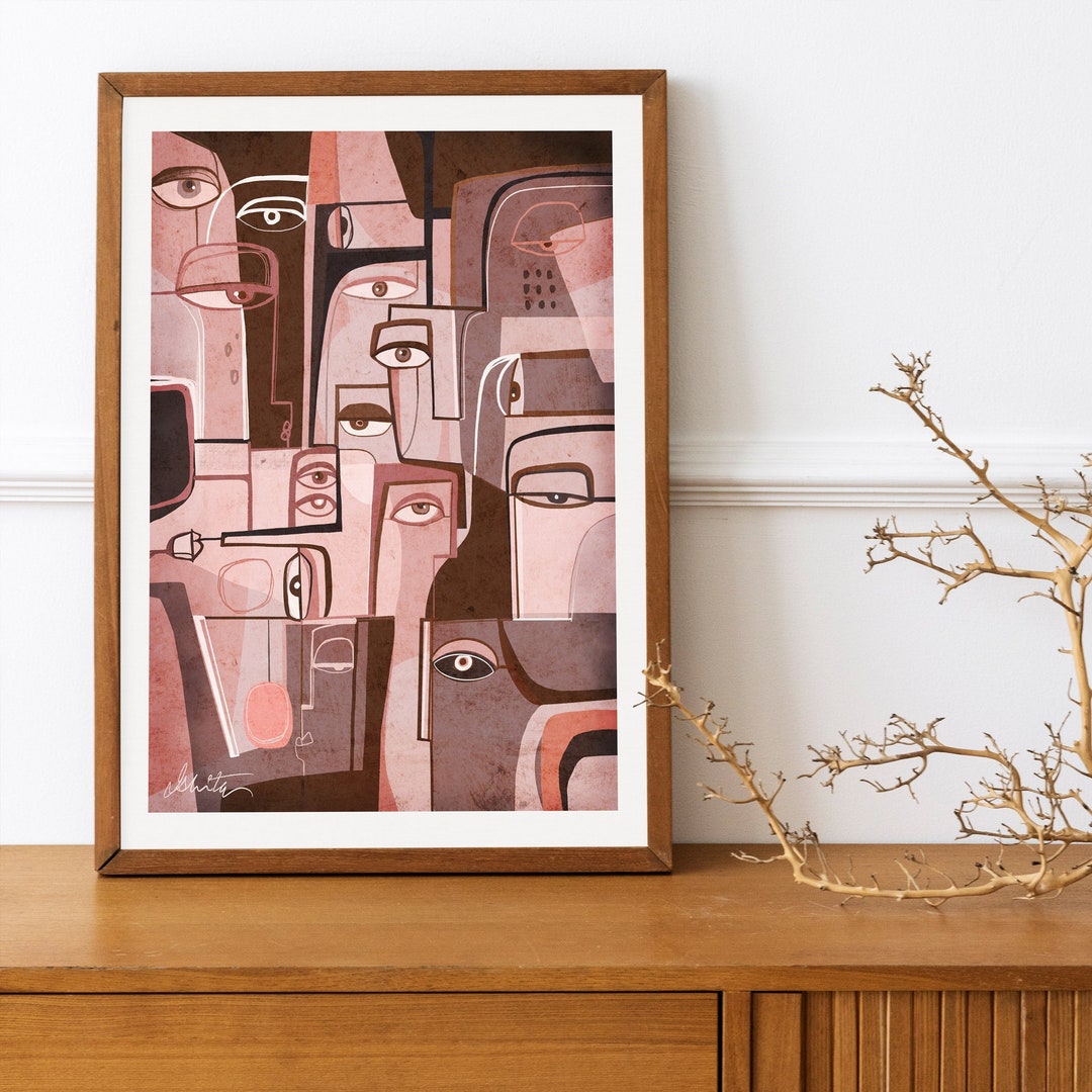 Cubist Faces Art Print: Neutral Abstract Silhouette - Etsy