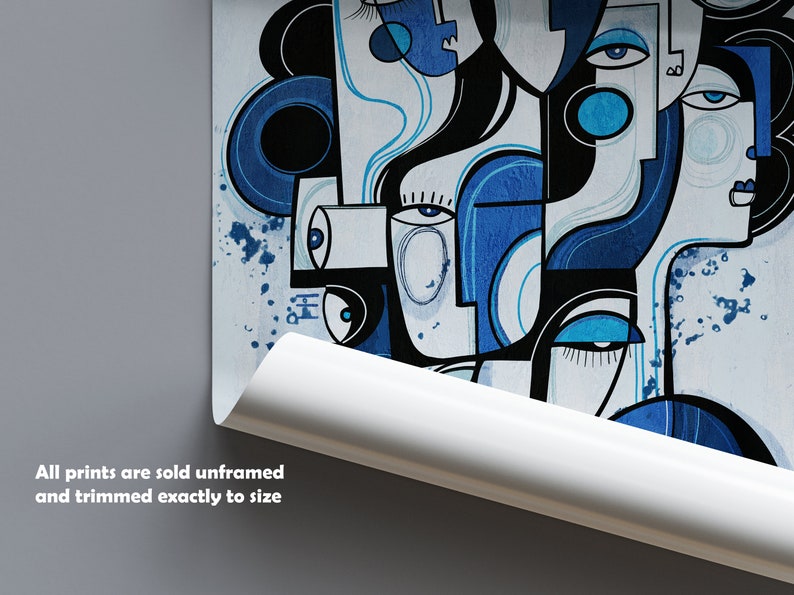 Blue Faces Abstract Art Prints: Modern Cubist Set of 2 - Etsy