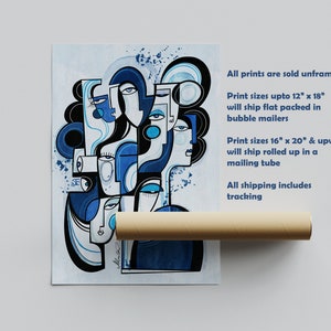 Blue Faces Set of 2, Modern Abstract Art, Blue Art Prints, Faces ...