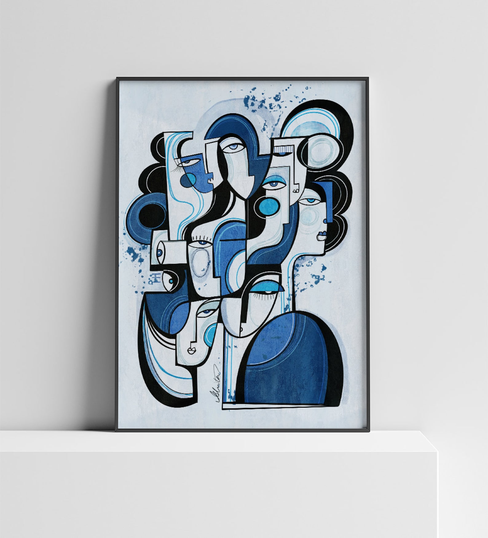 Blue Faces Abstract Art Prints: Modern Cubist Set of 2 - Etsy