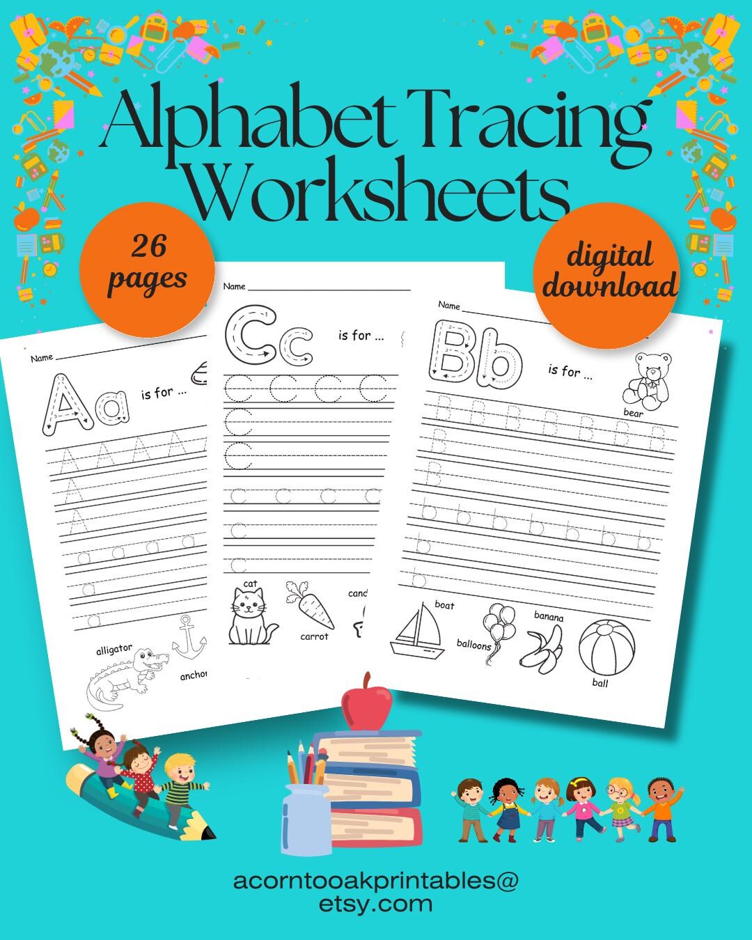 Alphabet Tracing Worksheets for Homeschool or Preschool - Kids Practice ...
