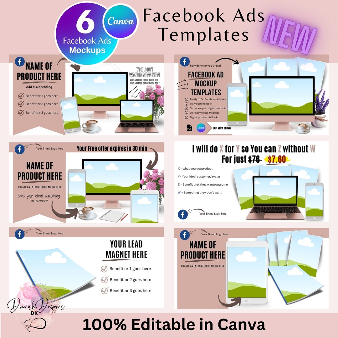 Canva Mockup Facebook Ads Mock-up Templates - 6 Editable Designs for ...