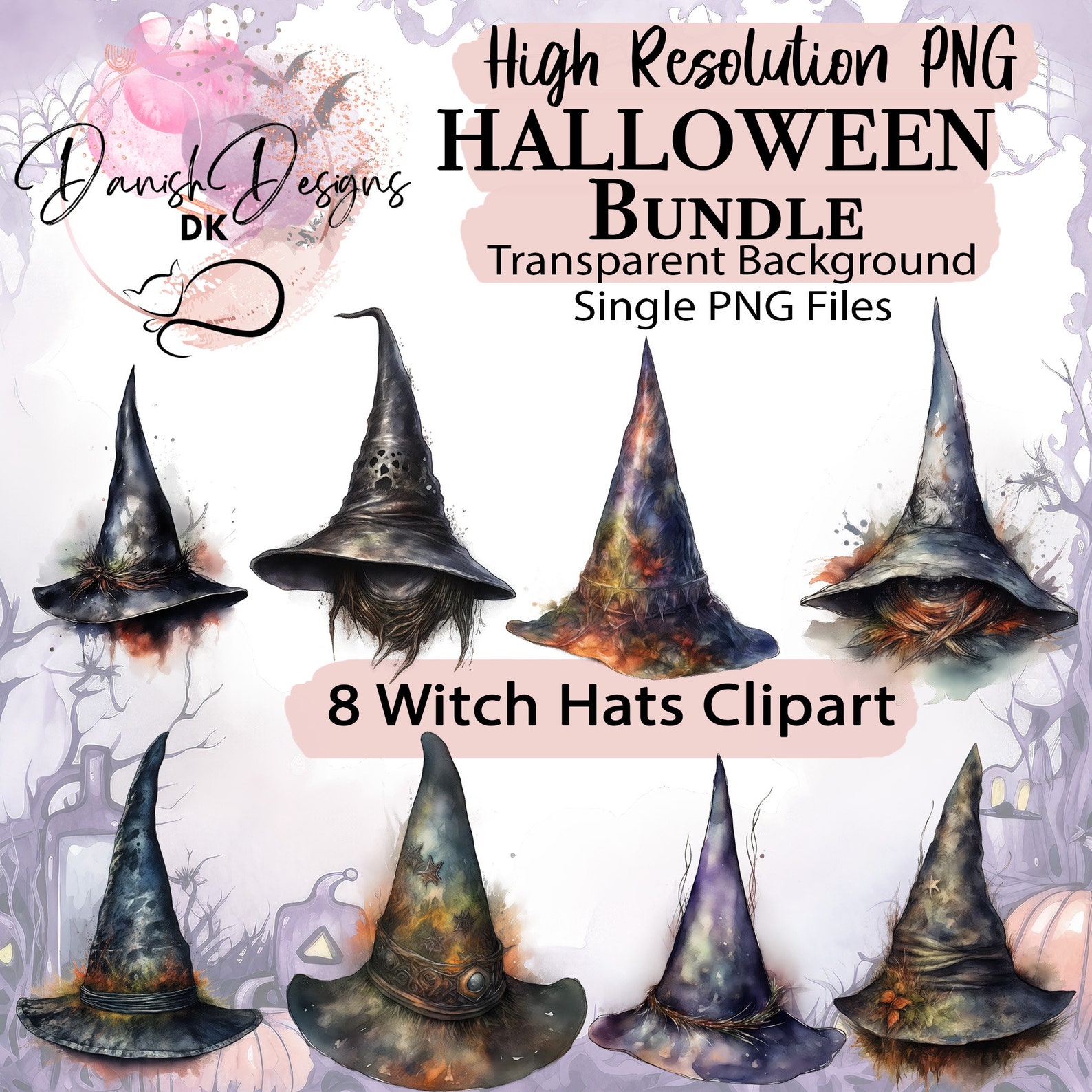 Spooky Halloween Clip Art Bundle, 54 Spooky Watercolor Images Pumpkin ...