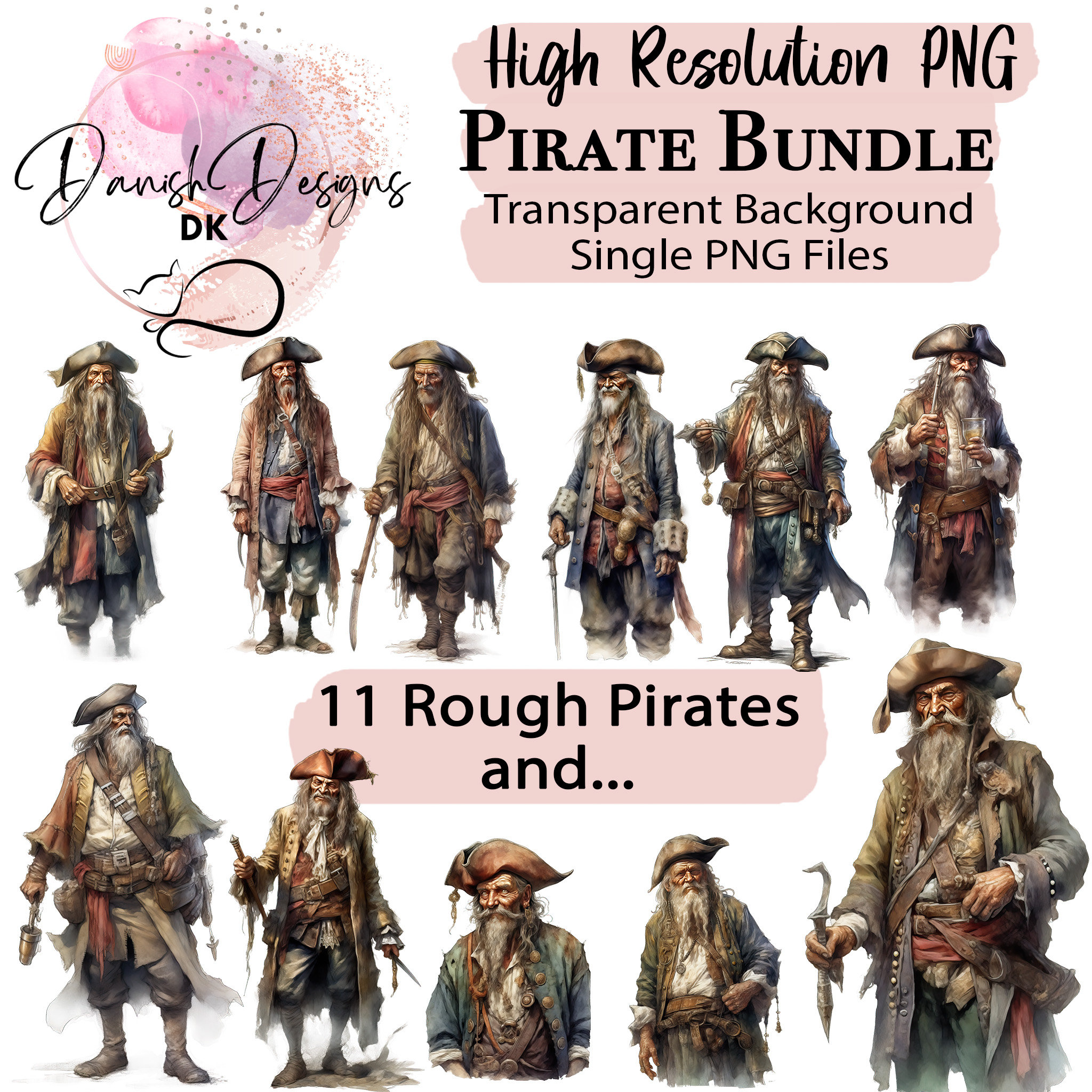 Clipart of Pirates Bundle 63 Magical Watercolor Images Treasure Map ...